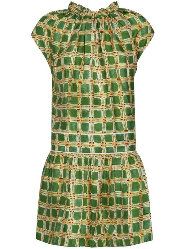 Marni Check Fields Silk Minidress - Green
