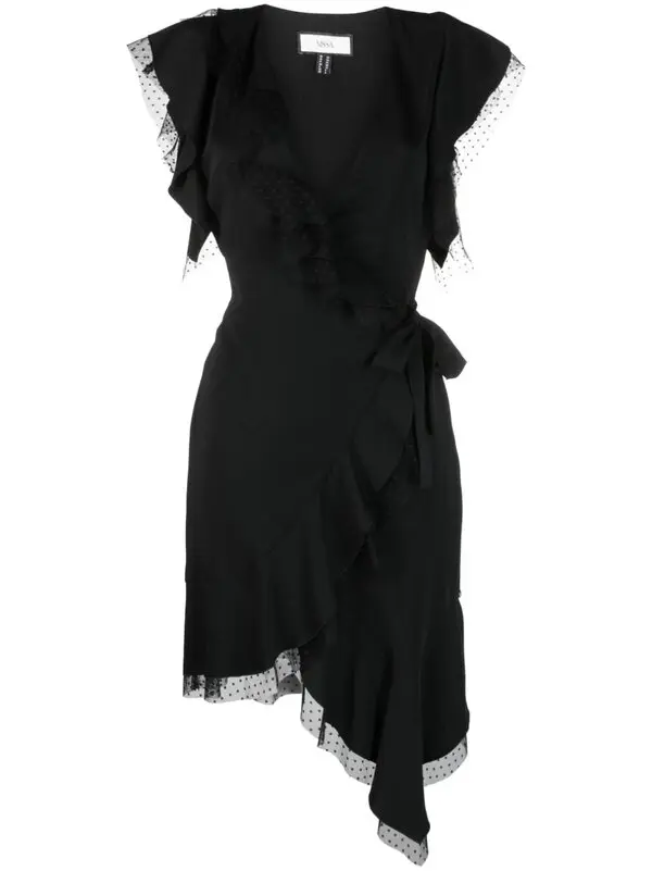 NISSA Tulle-detailing Draped Mini Dress