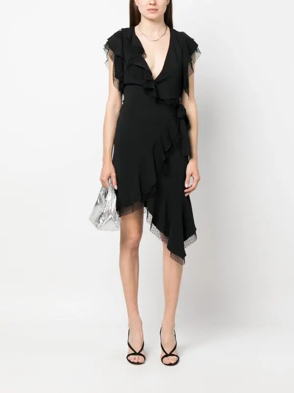 NISSA Tulle-detailing Draped Mini Dress