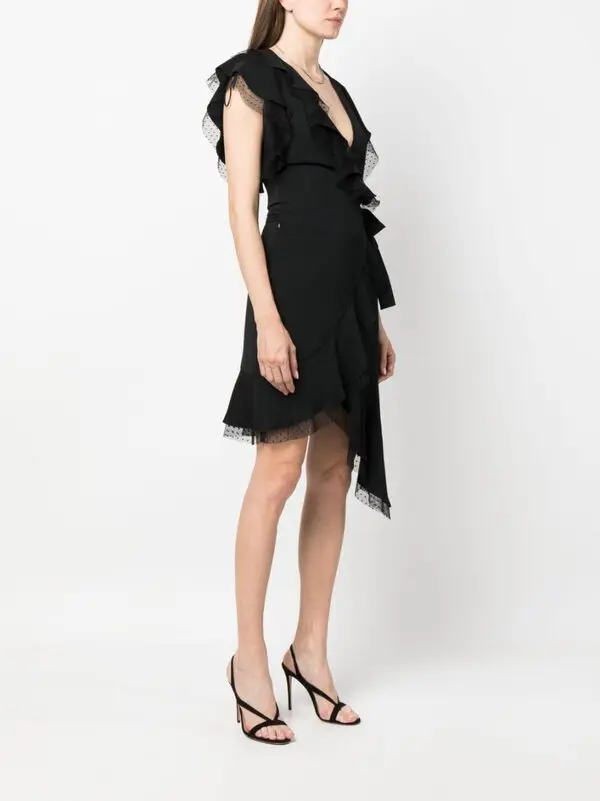 NISSA Tulle-detailing Draped Mini Dress