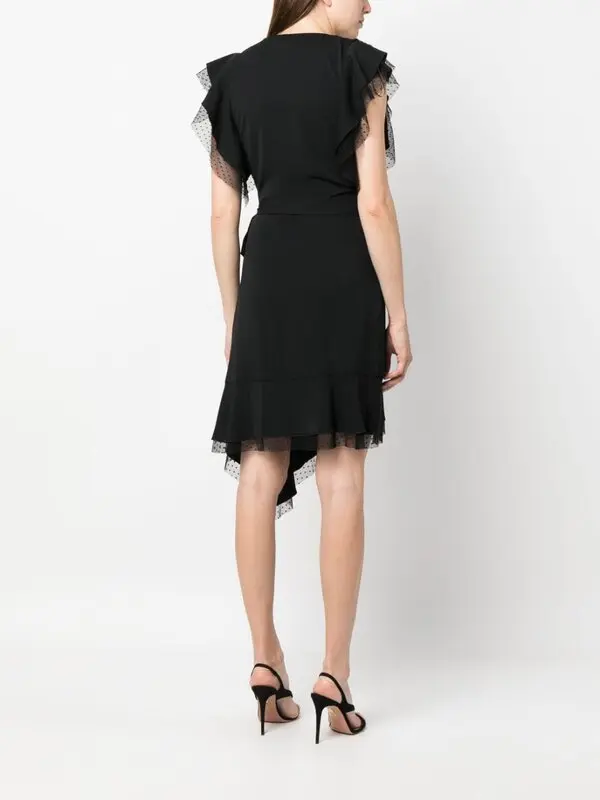 NISSA Tulle-detailing Draped Mini Dress
