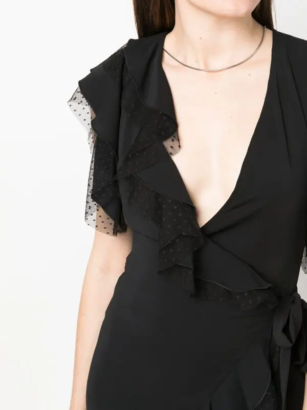 NISSA Tulle-detailing Draped Mini Dress