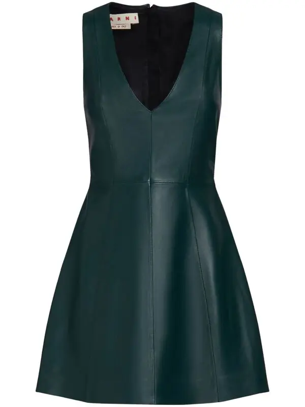 Marni V-neck Leather Minidress