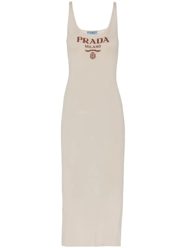 Prada Logo-intarsia Silk Midi Dress