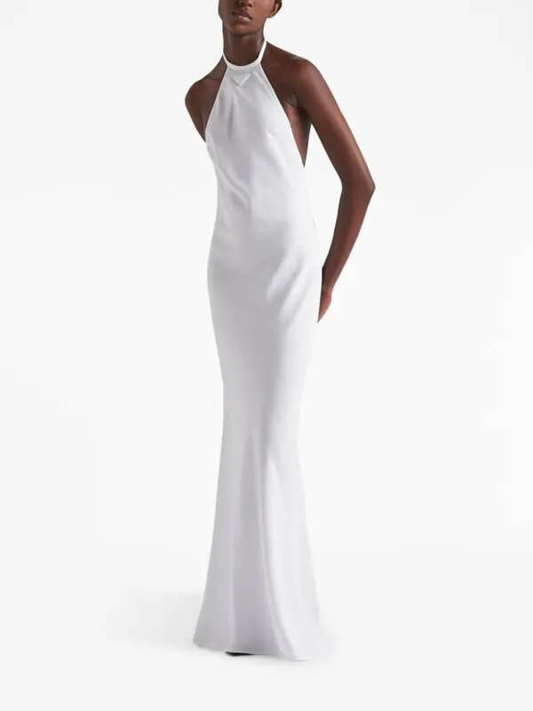 Prada Triangle-Logo Halterneck Maxi Dress - White