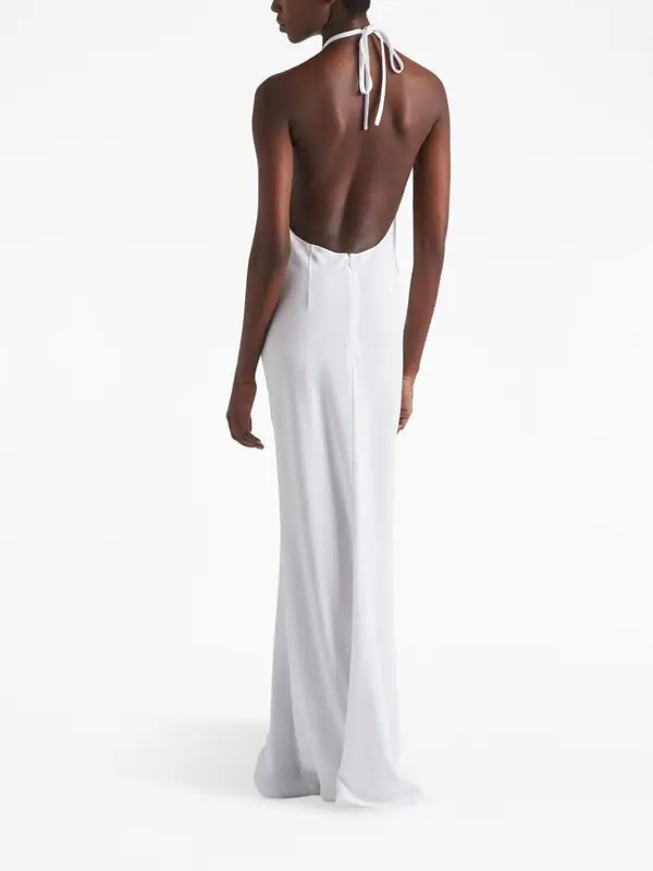 split halter dress Halter V Neck Sleeveless Long High Split Formal Dress With Pleated