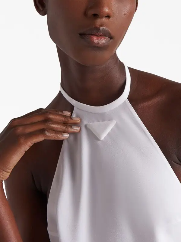 Prada Triangle-Logo Halterneck Maxi Dress - White | Editorialist