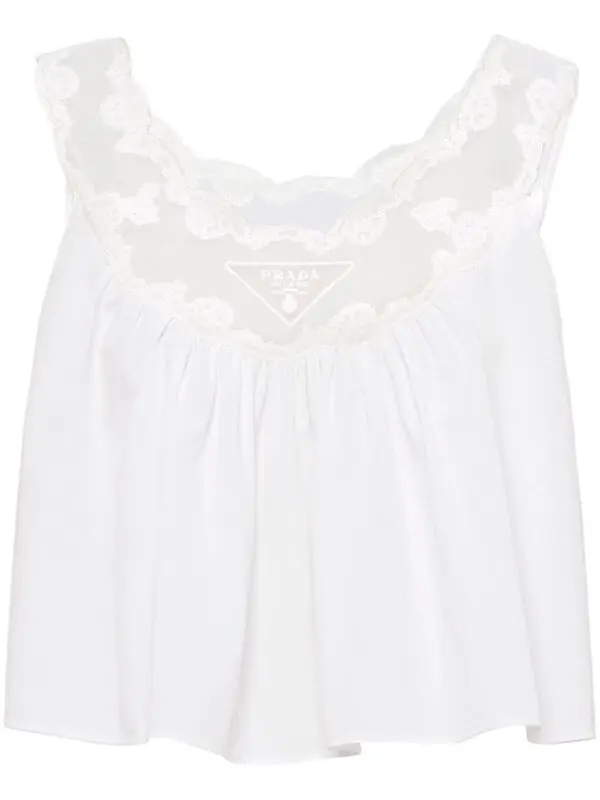 Prada Lace-trim Poplin Top