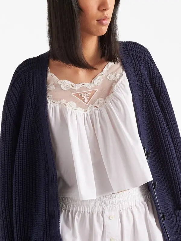 Prada Lace-trim Poplin Top