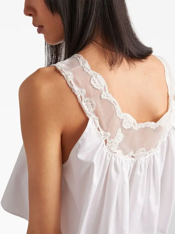 Prada Lace-trim Poplin Top