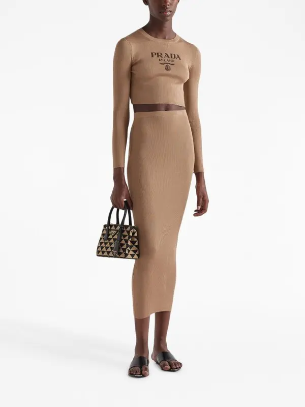 Prada High-rise Ribbed Silk Skirt