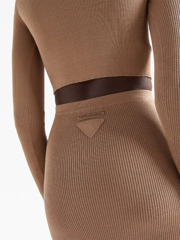 Prada High-rise Ribbed Silk Skirt