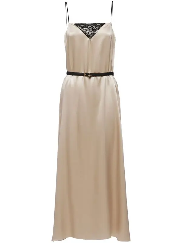 Prada Belted Satin Midi Dress