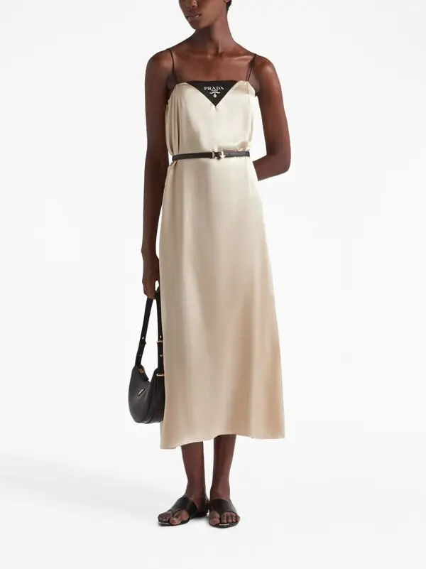Prada Belted Satin Midi Dress