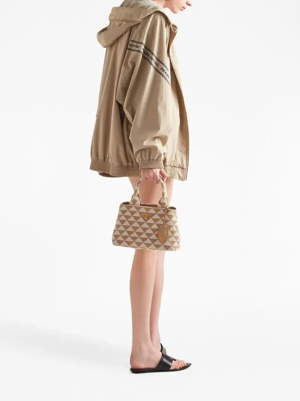 Prada Logo-embroidered Hooded Jacket - Neutrals