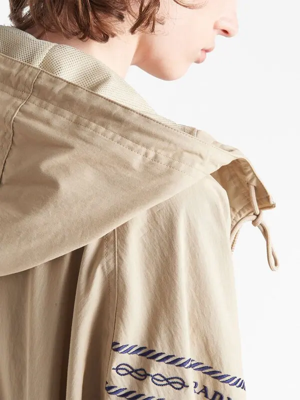 Prada Logo-embroidered Hooded Jacket - Neutrals
