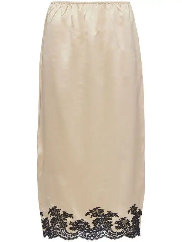 Prada Lace-trimmed Satin Midi Skirt