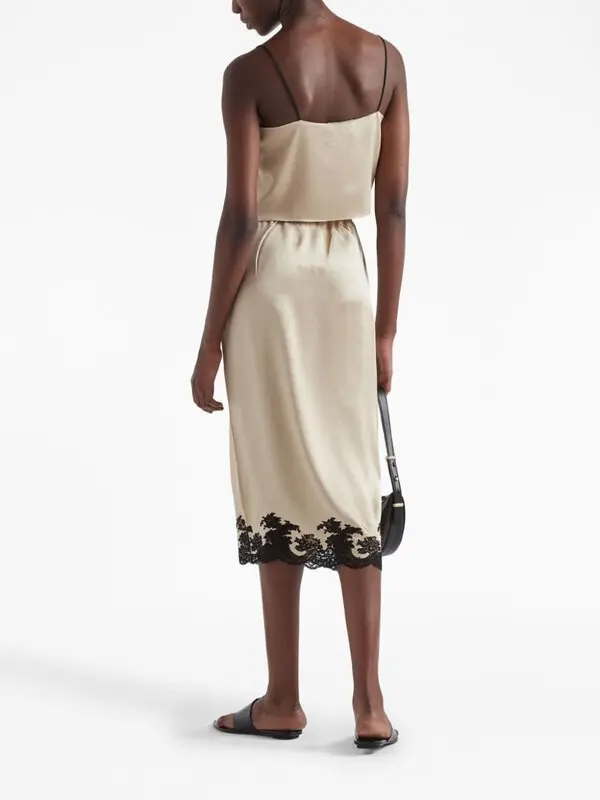 Prada Lace-trimmed Satin Midi Skirt