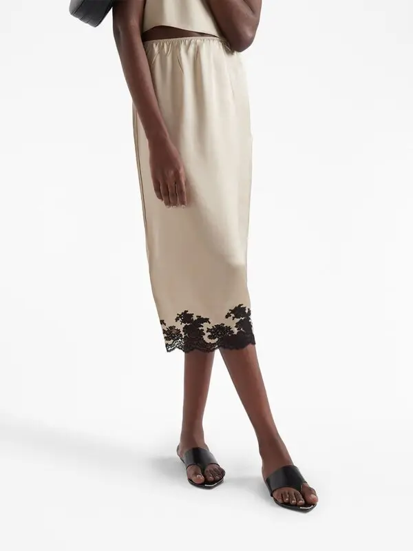 Prada Lace-trimmed Satin Midi Skirt