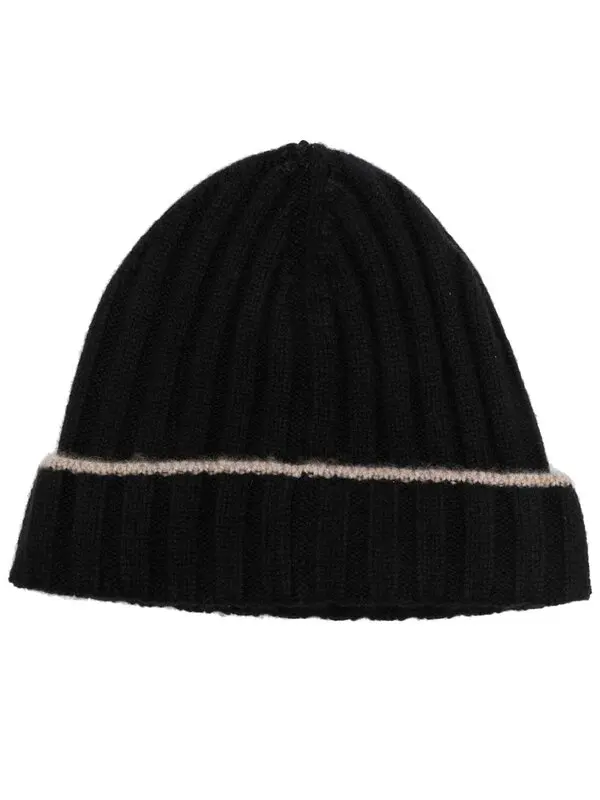 Brunello Cucinelli Cashmere Ribbed Beanie - Black