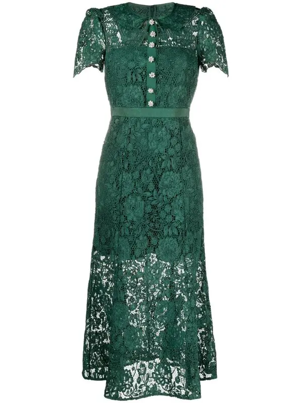 chinese dress ladies Black Guipure Lace Midi Dress – self-portrait-US