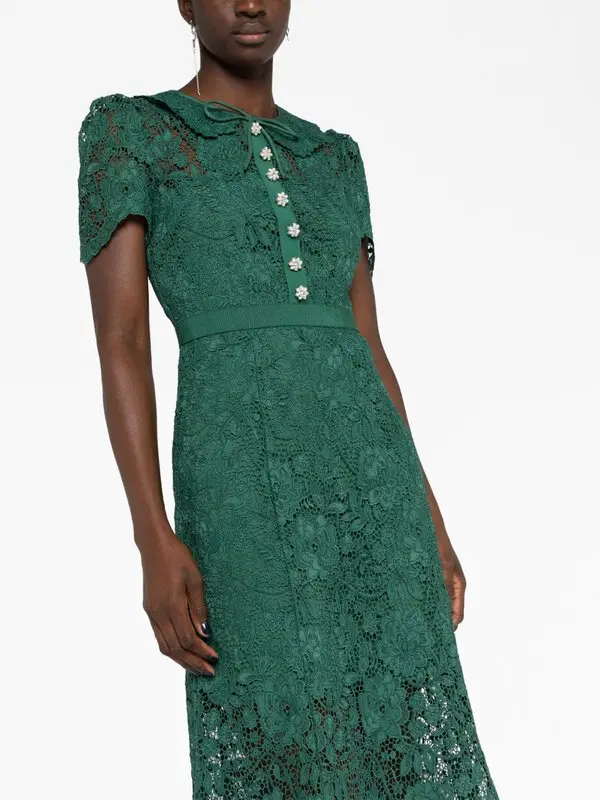 self portrait green cord lace midi dress Cream Cord Lace Bow Midi Dress – self-portrait-US main image 0