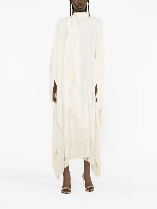 TALLER MARMO Long-sleeve Fringed Midi Dress - Neutrals