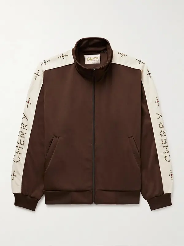 CHERRY LOS ANGELES Embellished Striped Tech-jersey Track Jacket - Brown