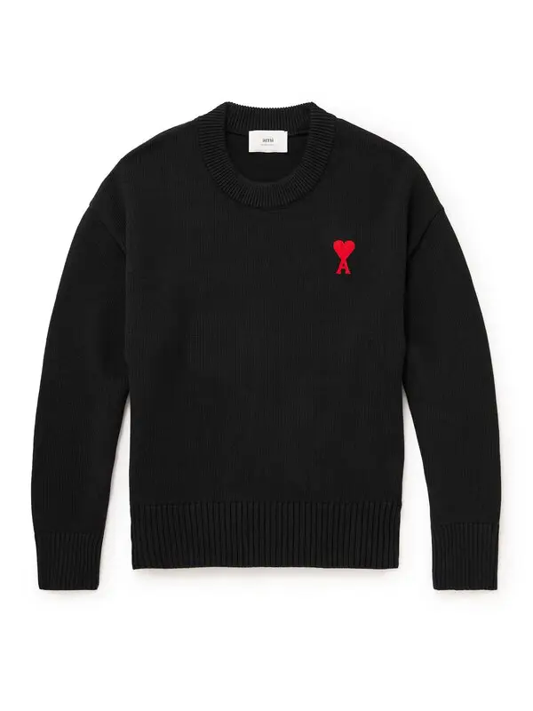 Ami Paris Adc Logo-Embroidered Cotton And Merino Wool-Blend