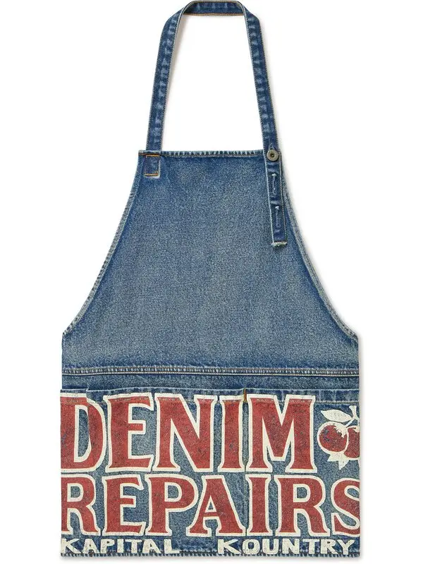 キャピタル KAPITAL　HIPPIE FRAG DENIM APRON Kapital Logo-Print Denim Apron - Blue | Editorialist