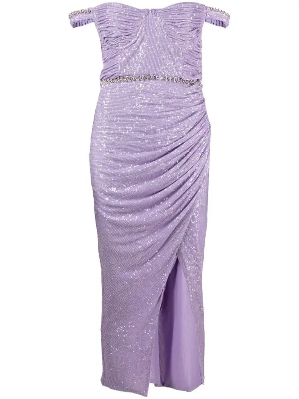 SELF-PORTRAIT Sequin-embellished Off-shoulder Midi Dress