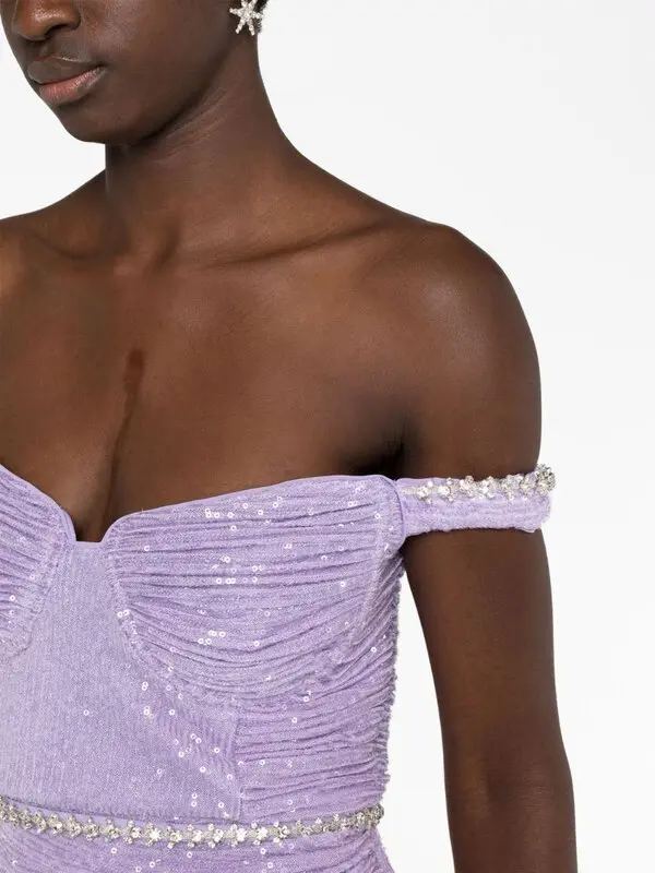 SELF-PORTRAIT Sequin-embellished Off-shoulder Midi Dress