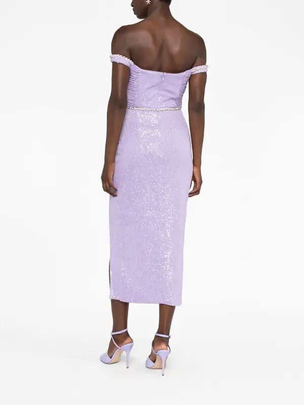 SELF-PORTRAIT Sequin-embellished Off-shoulder Midi Dress