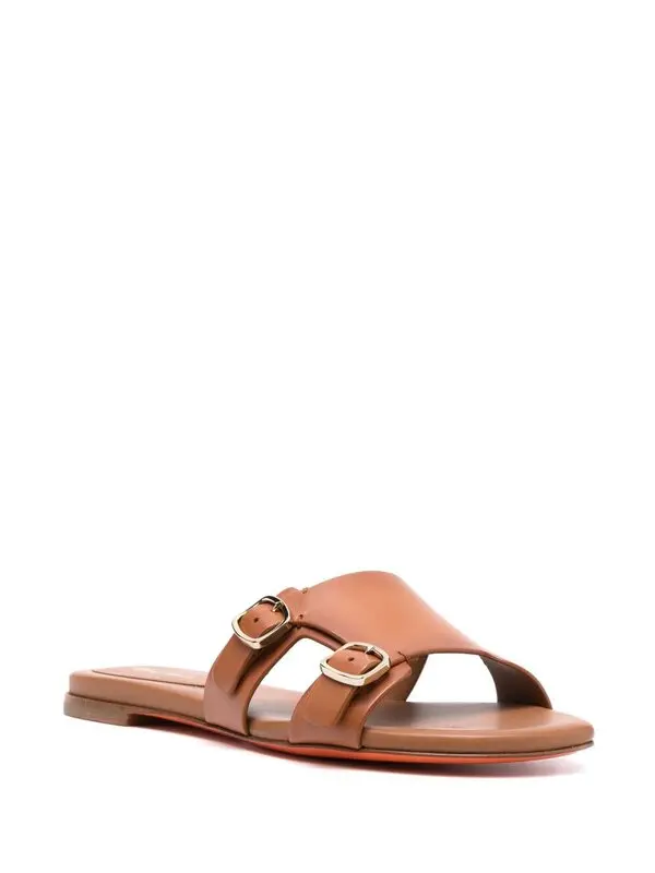 Santoni Double-buckle Leather Sandals - Brown