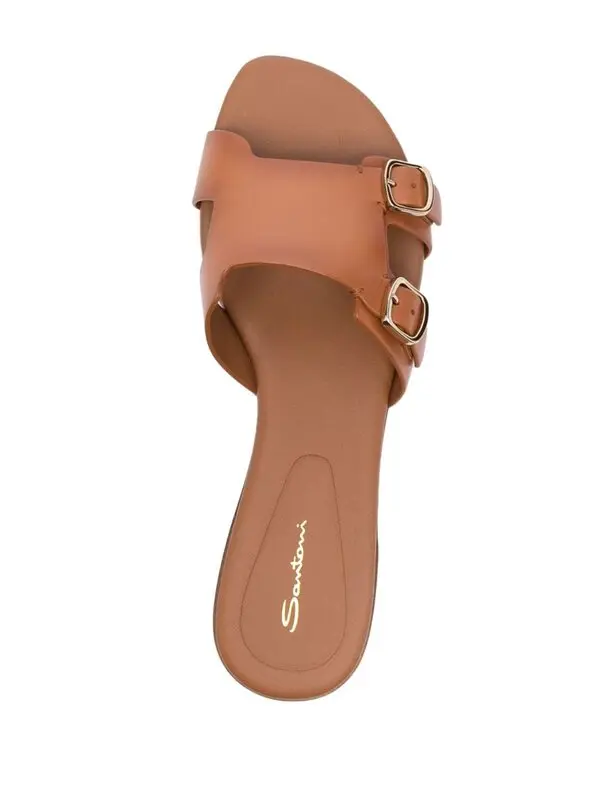 Santoni Double-buckle Leather Sandals - Brown