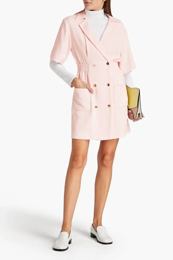 strapless open back dress Mac Duggal - Pink Boucle Long Sleeve Blazer Mini Dress