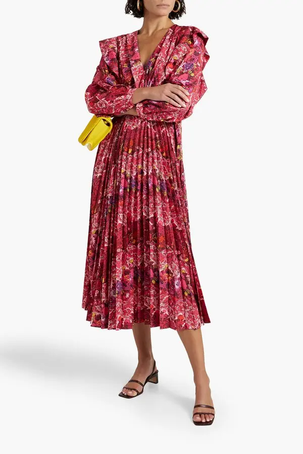Derek Lam 10 Crosby Chrishelle Pleated Printed Crepe Midi Dress In