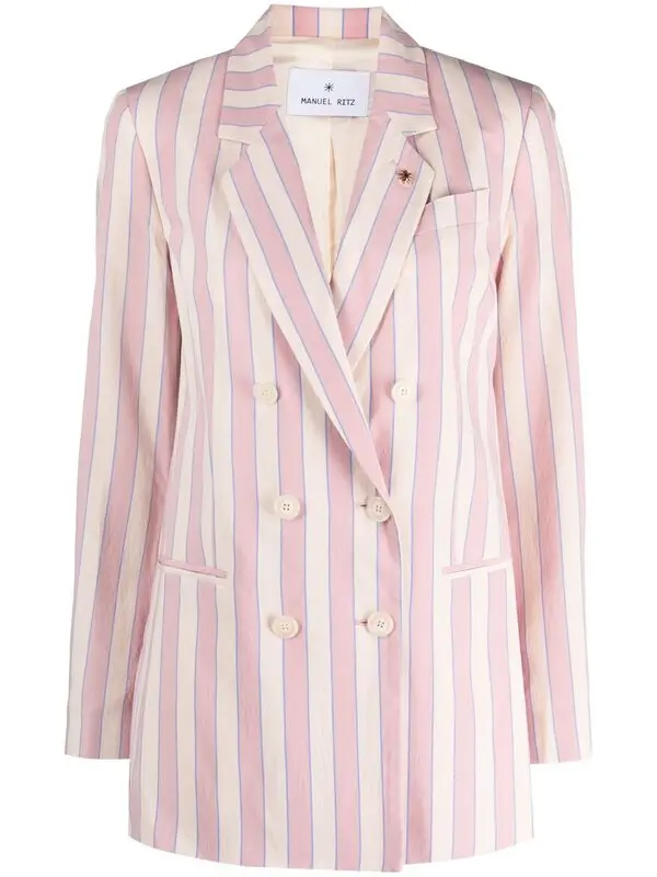 MANUEL RITZ Vertical-stripe Double-breasted Blazer