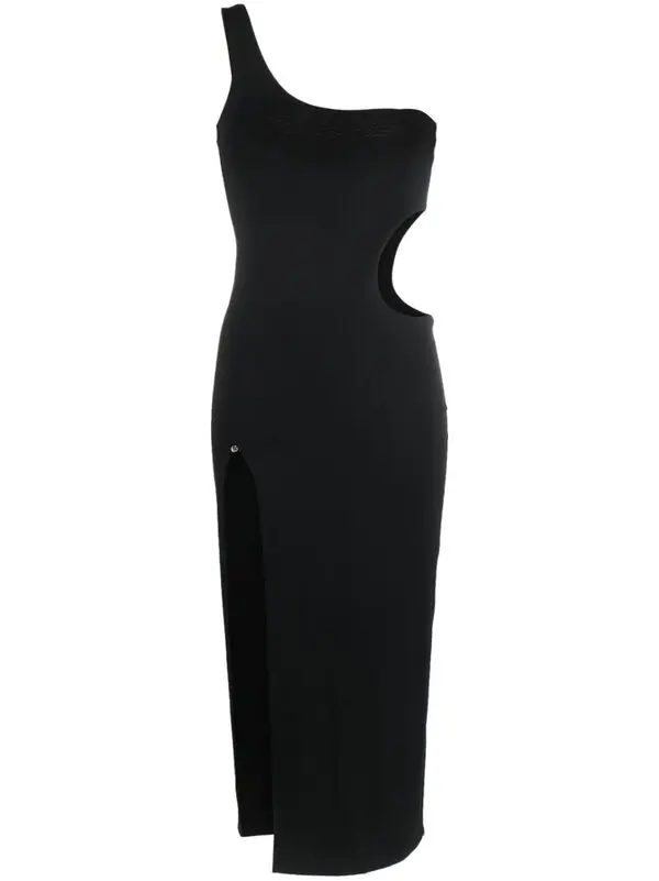 NISSA One-shoulder Cut-out Midi Dress - Black