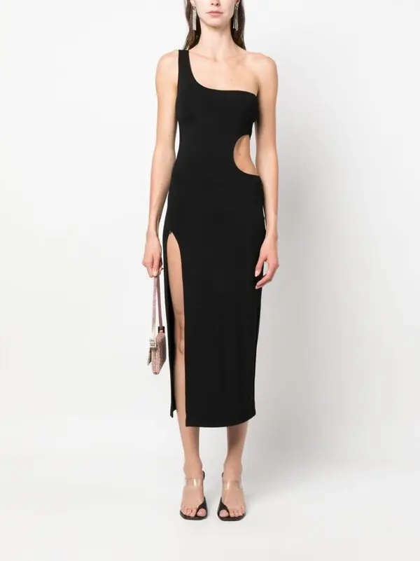 NISSA One-shoulder Cut-out Midi Dress - Black