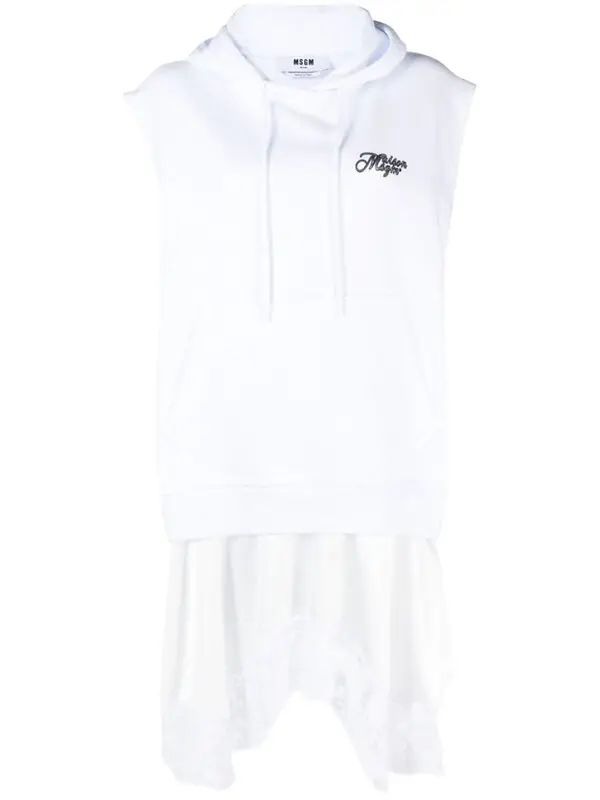 MSGM Logo-print Lace-trim Minidress - White