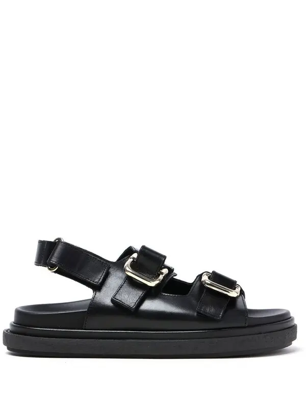 ALOHAS Harper Leather Flat Sandals - Black