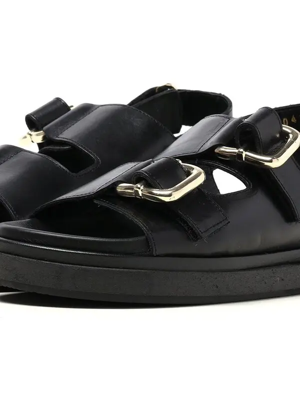 ALOHAS Harper Leather Flat Sandals - Black