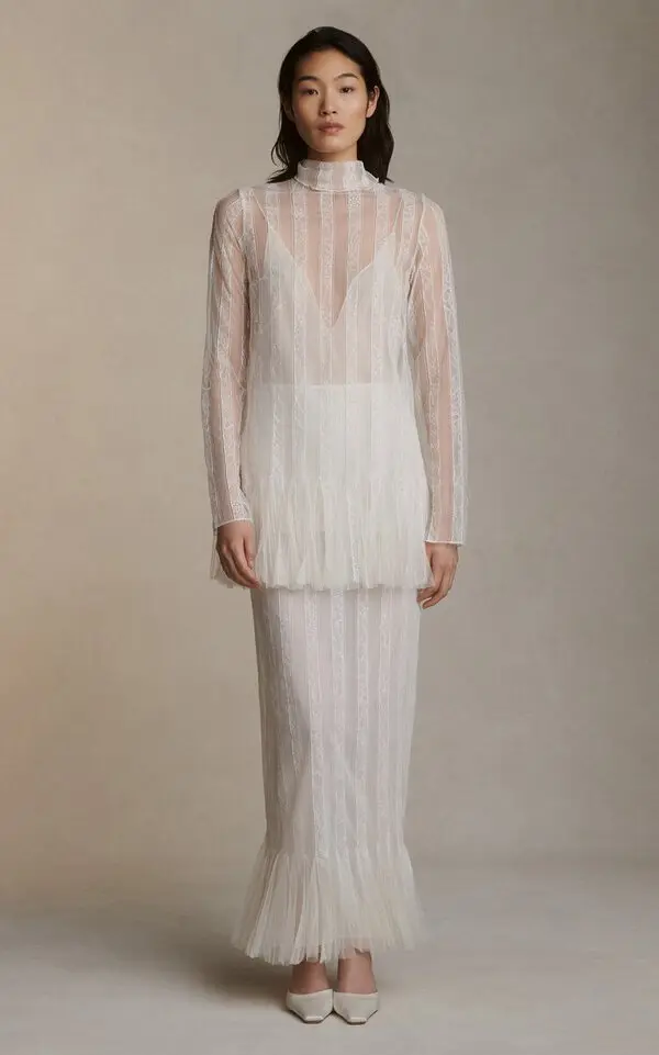 Danielle Frankel Ralph Chantilly Lace Striped Mini Dress Us 0 Only -  Off-White | Editorialist