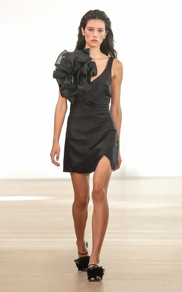 Aje Energy Ruffle-Shoulder Linen-Blend Mini Dress Au 4 Only - Black |  Editorialist