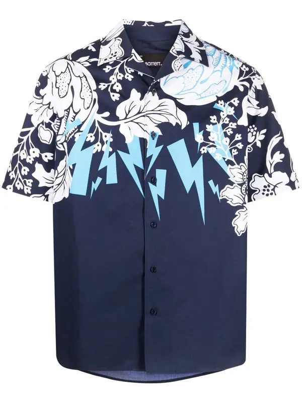 Neil Barrett Mix-print Short-sleeve Shirt - Blue