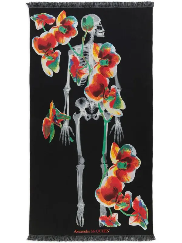 Alexander McQueen Orchid Skeleton Stole Wool-blend Scarf