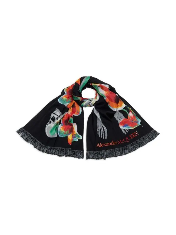 Alexander McQueen Orchid Skeleton Stole Wool-blend Scarf