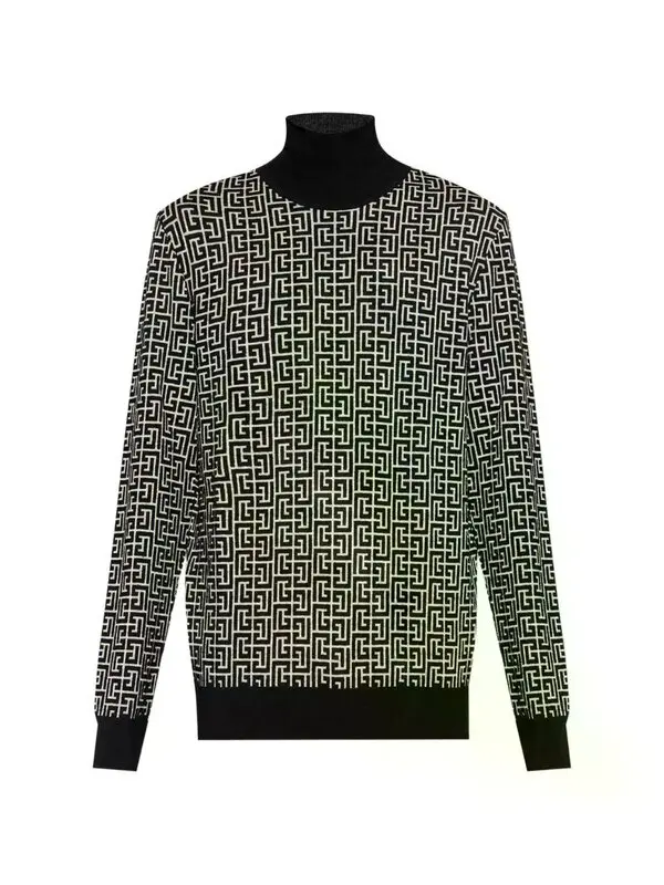 Balmain Monogram-intarsia Roll-neck Jumper - Blue
