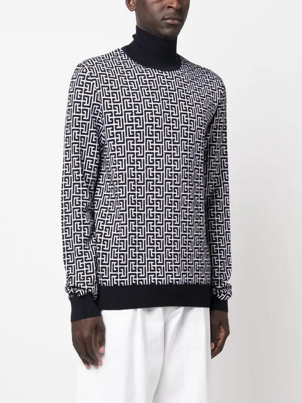 Balmain Monogram-intarsia Roll-neck Jumper